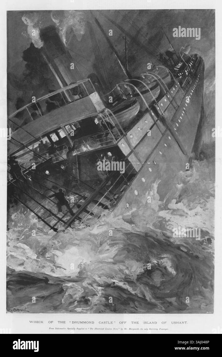 An 1896 illustration of the wreck of the 'Drummond Castle' off the ...