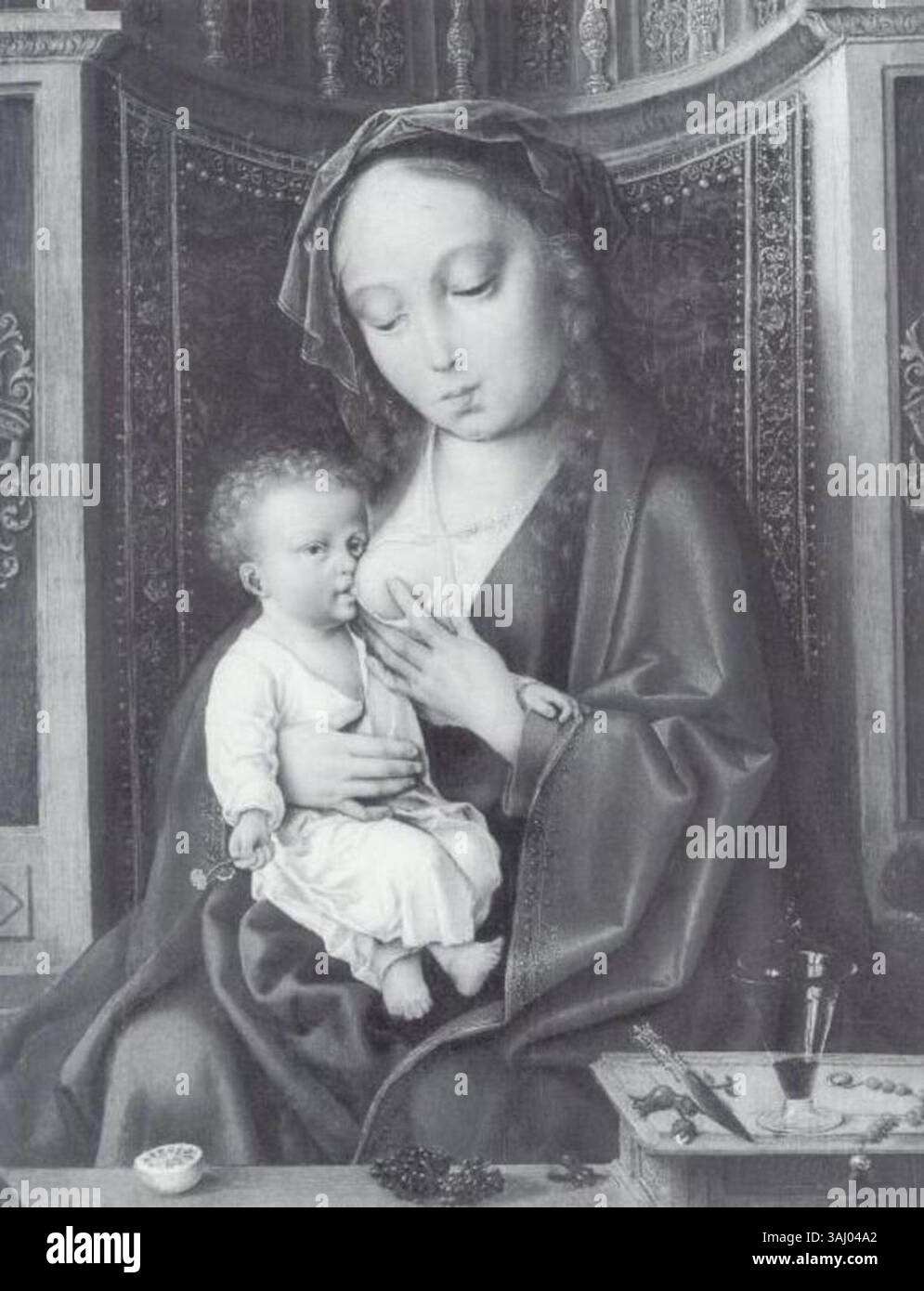 This circa 1520 painting by Joos van Cleve’s workshop depicts the Madonna and Child in a niche ...