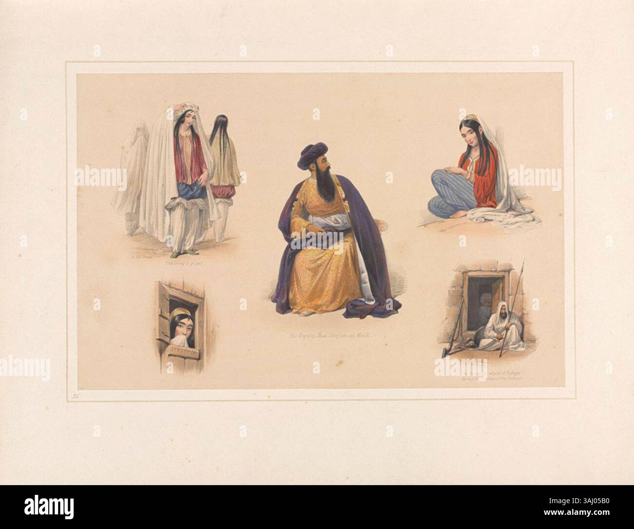 This 1842 print depicts the traditional costumes of Kabul, Afghanistan ...