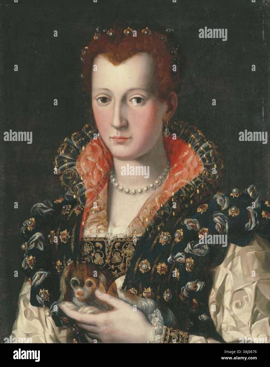 A 16th-century portrait by Alessandro Allori of Eleonora dei Medici (1553-1576), shown bust ...