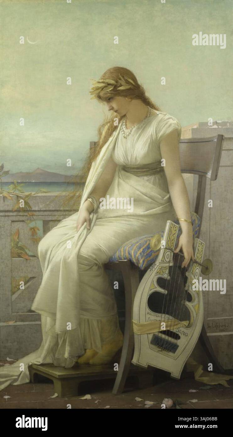 Sappho, painted by Jules Lefebvre in 1884, is an oil painting depicting ...