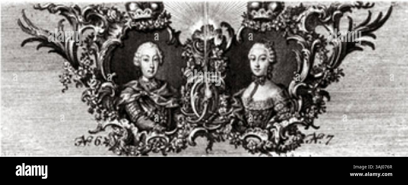 An engraving of Duke Carl Eugen of Württemberg and his bride Friederike ...