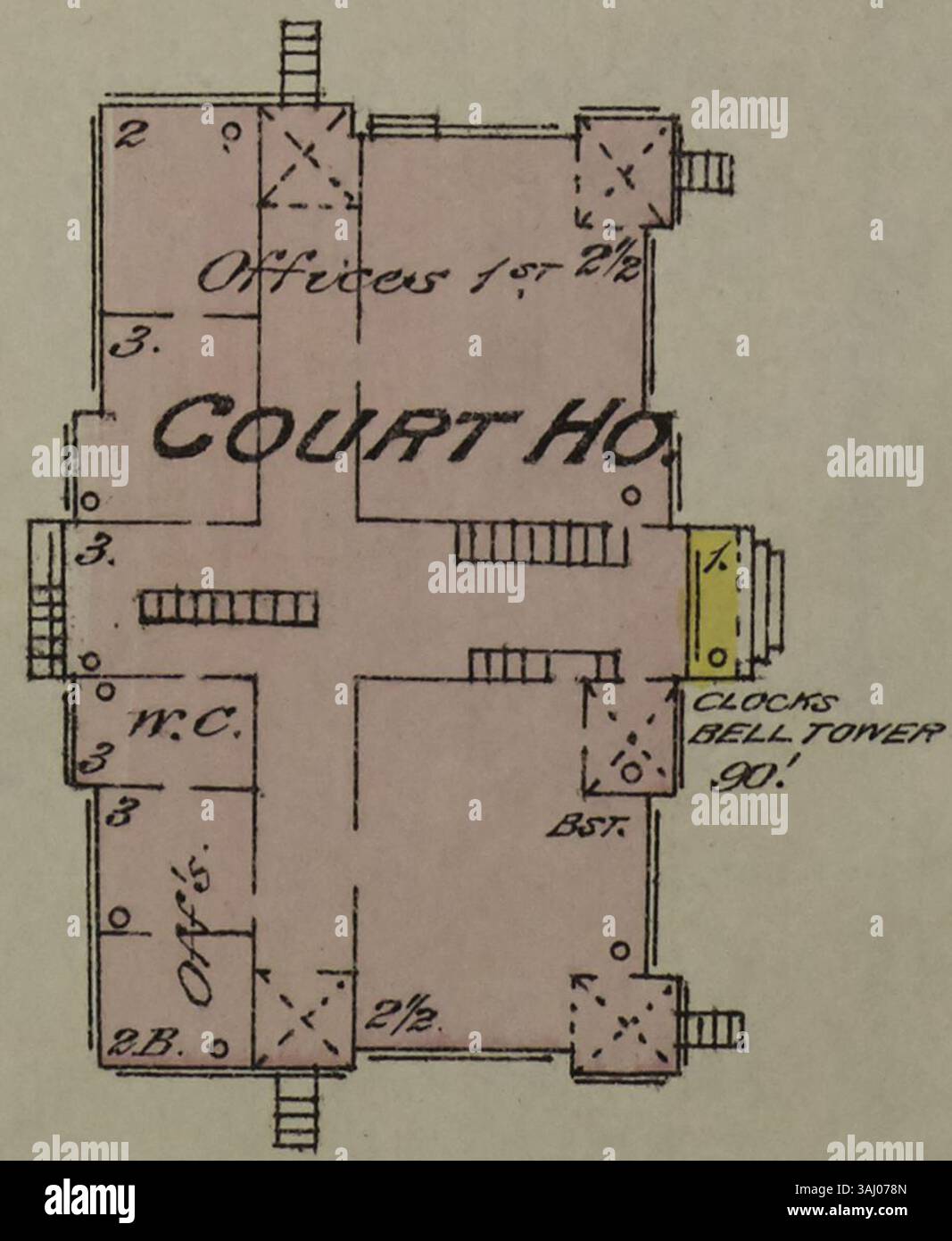 Detail of the 1886 Sanborn Fire Insurance Map showing the Courthouse in ...