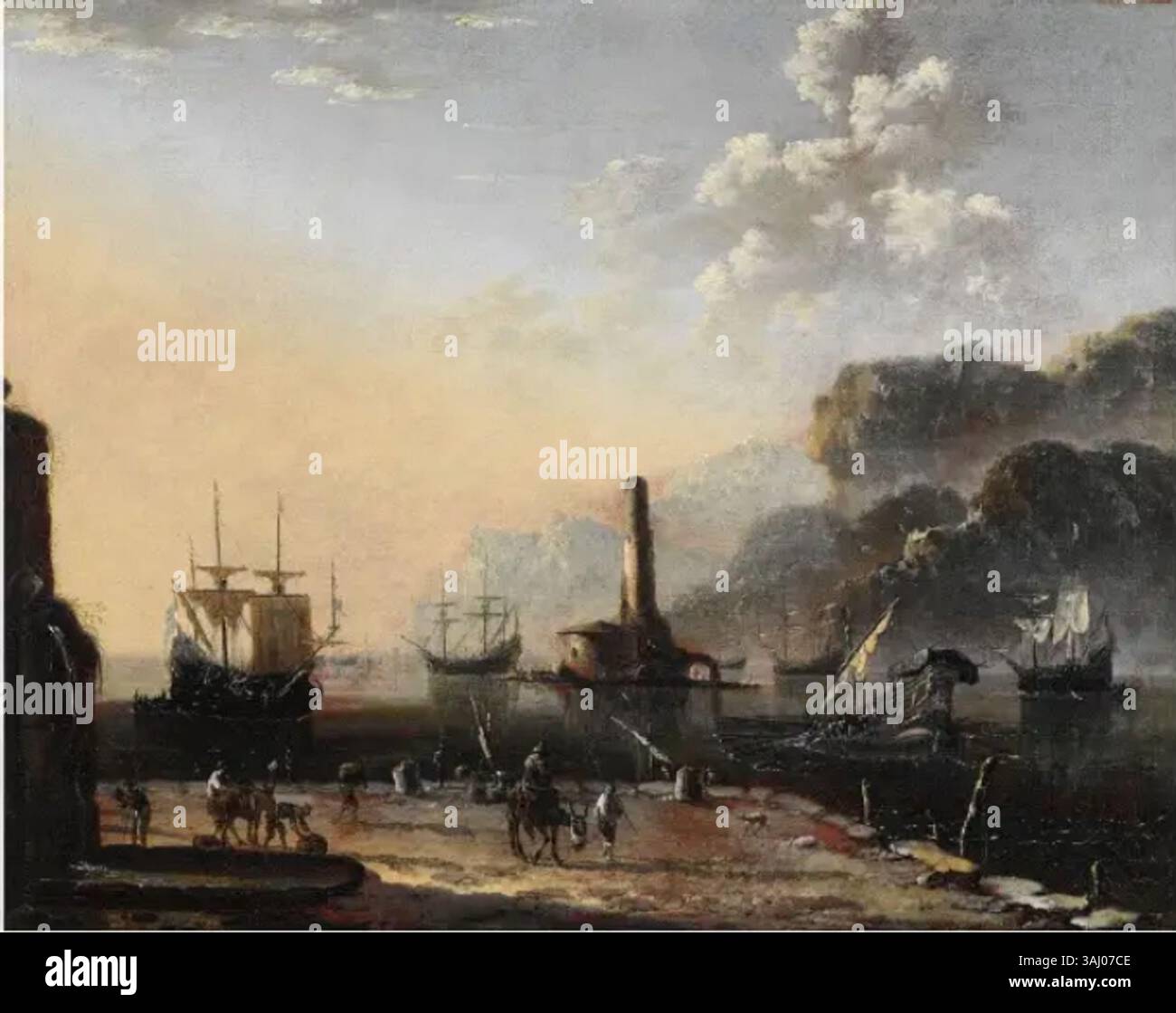 Hans de Jode's 17th-century painting of a port with a stage, featuring ...