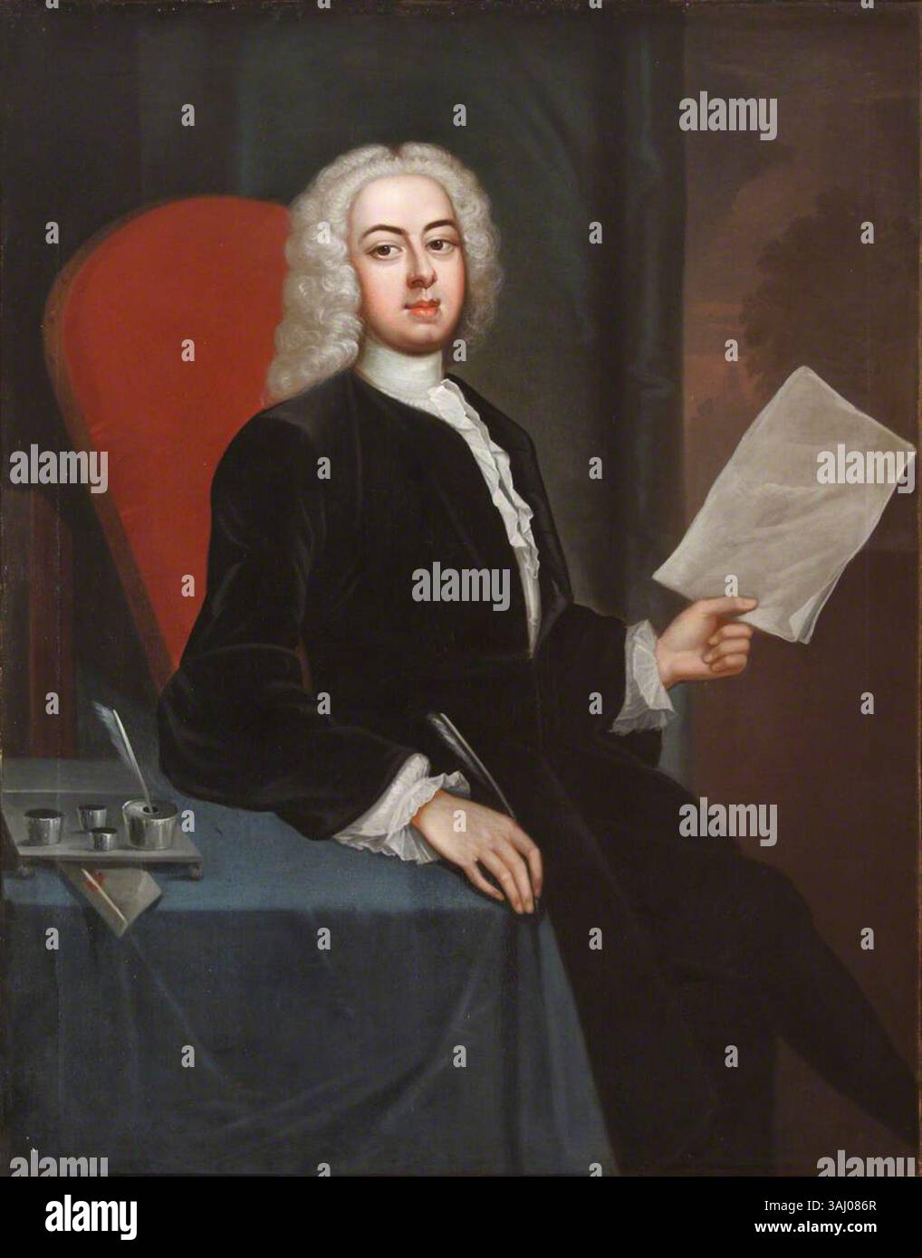 Portrait of an unknown young man holding a piece of paper, painted ...