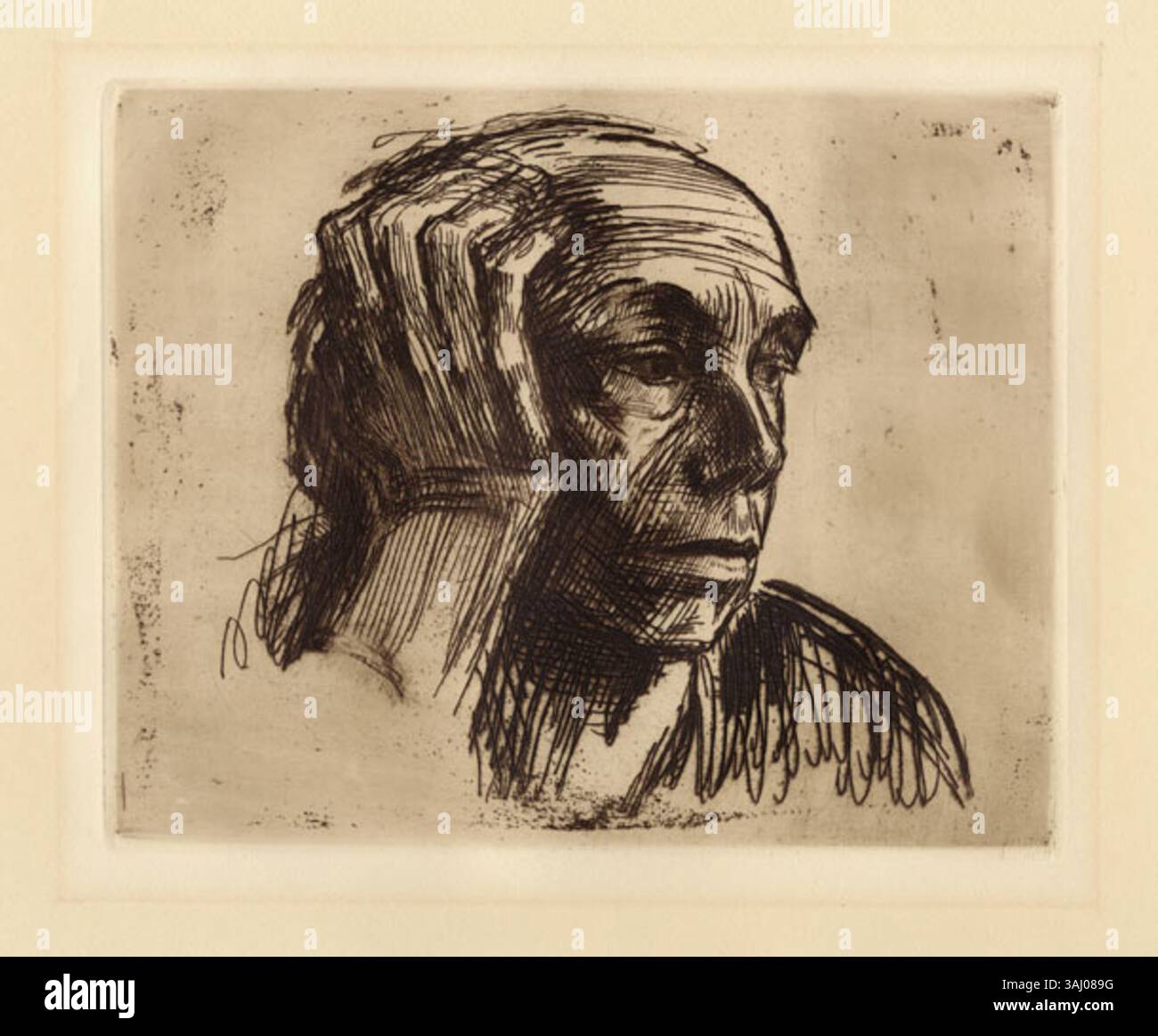Käthe Kollwitz’s *Selbstbildnis* (Self-Portrait) from 1921 captures the artist’s introspective ...