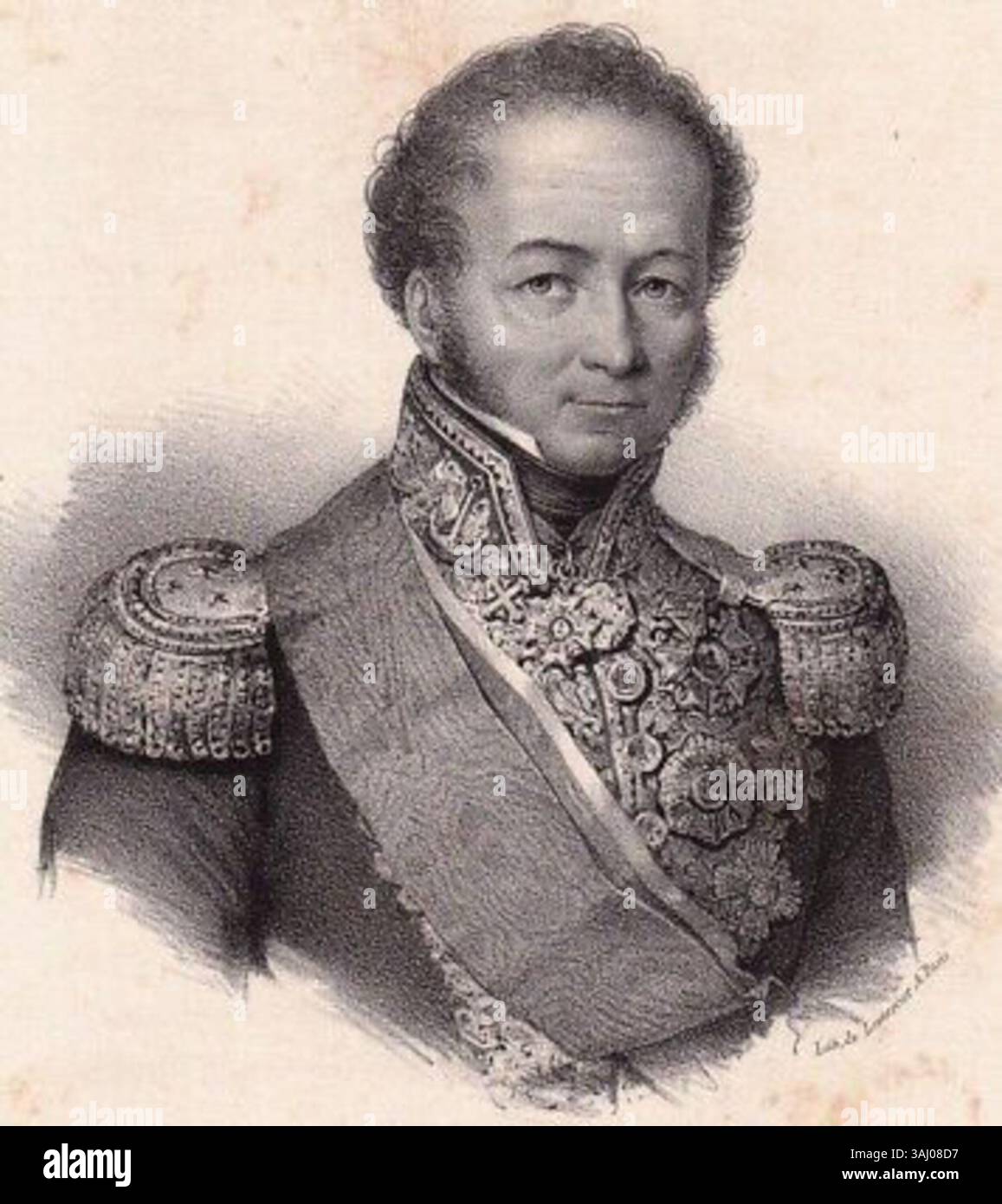 Lithograph of Henri de Rigny by Antoine Maurin, executed in 1835. A ...