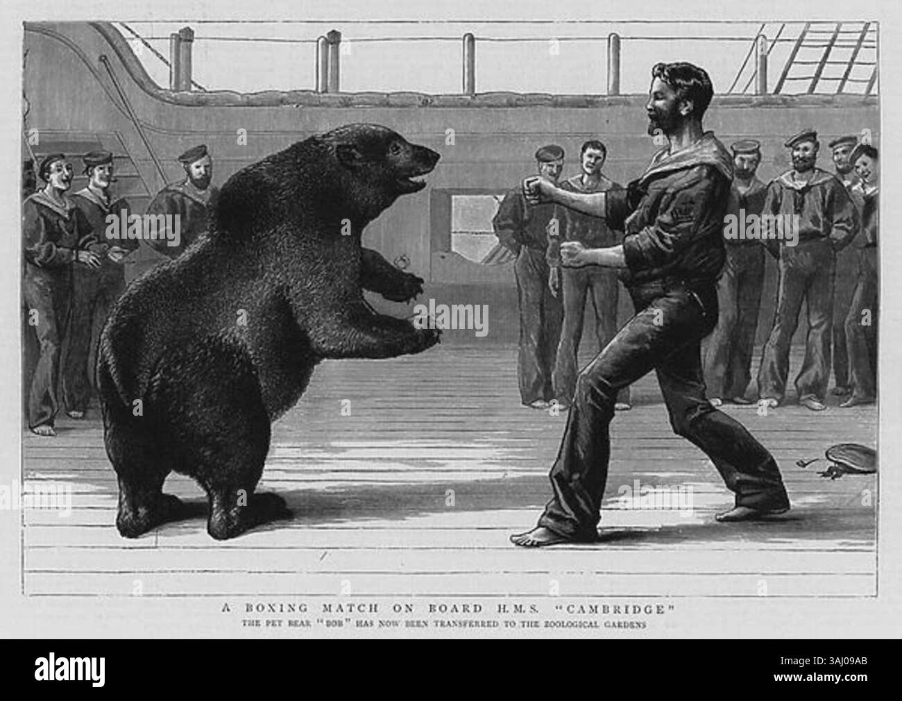 An illustration from 'The Graphic' showing a boxing match on board HMS ...