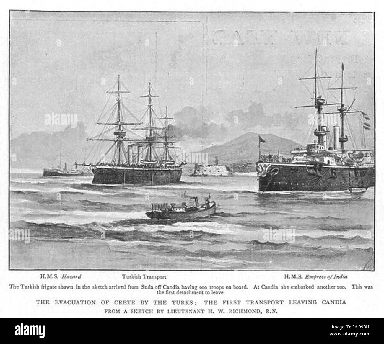 The woodcut engraving from The Graphic depicts the evacuation of Crete ...