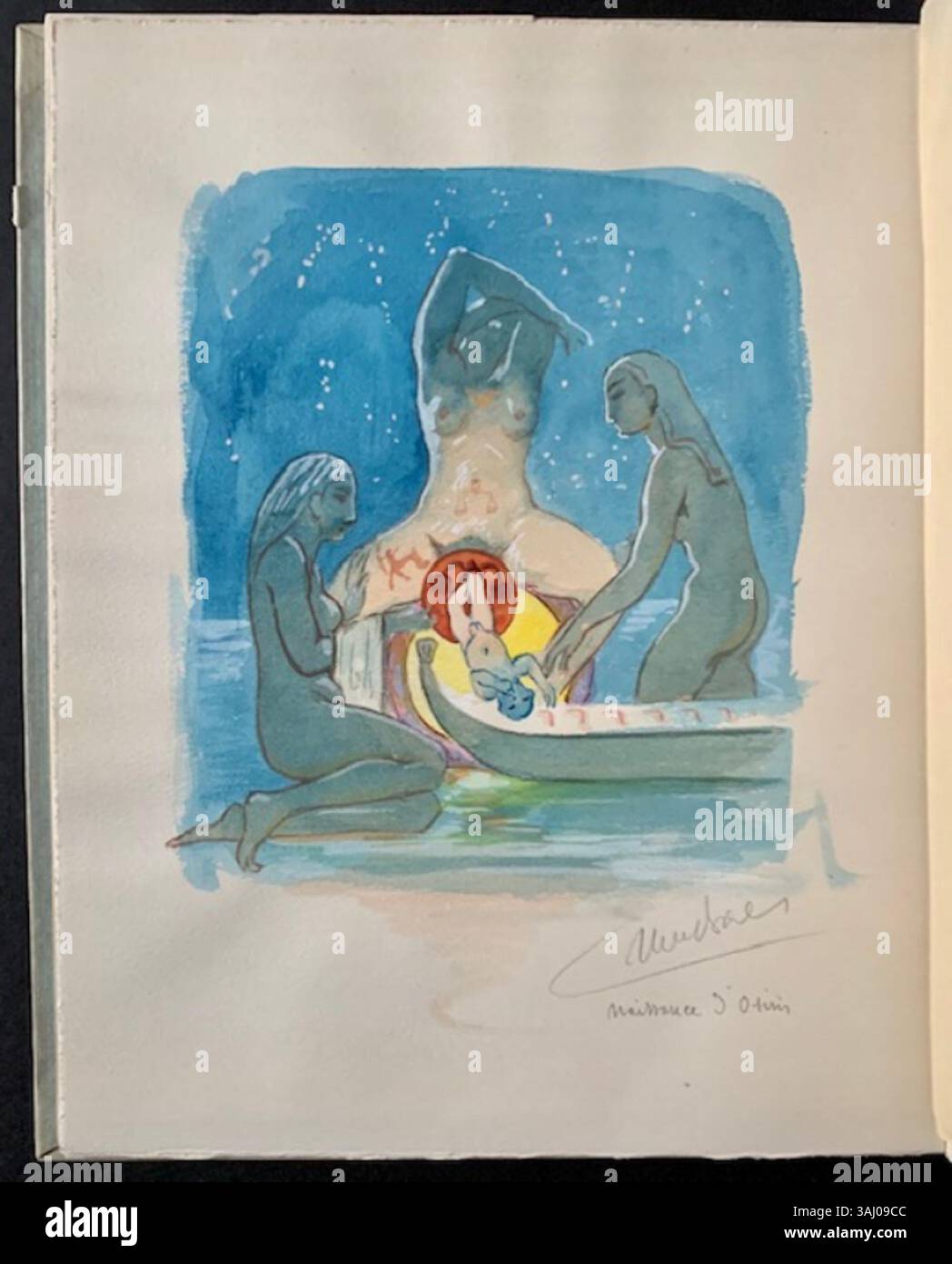 'Birth of Osiris' by Emile Baes is a 1948 print and pencil artwork ...