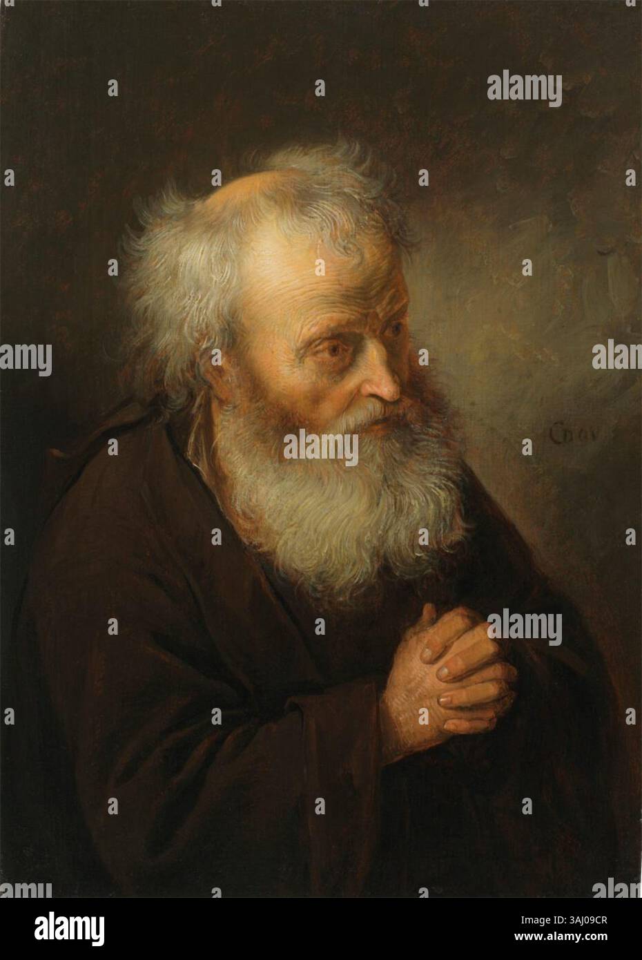 This 1670 oil painting by Gerrit Dou, titled *Old Man Praying ...