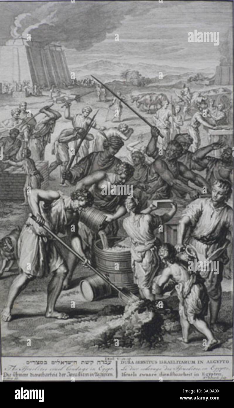 This print portrays the Israelites' harsh bondage in Egypt, based on a ...