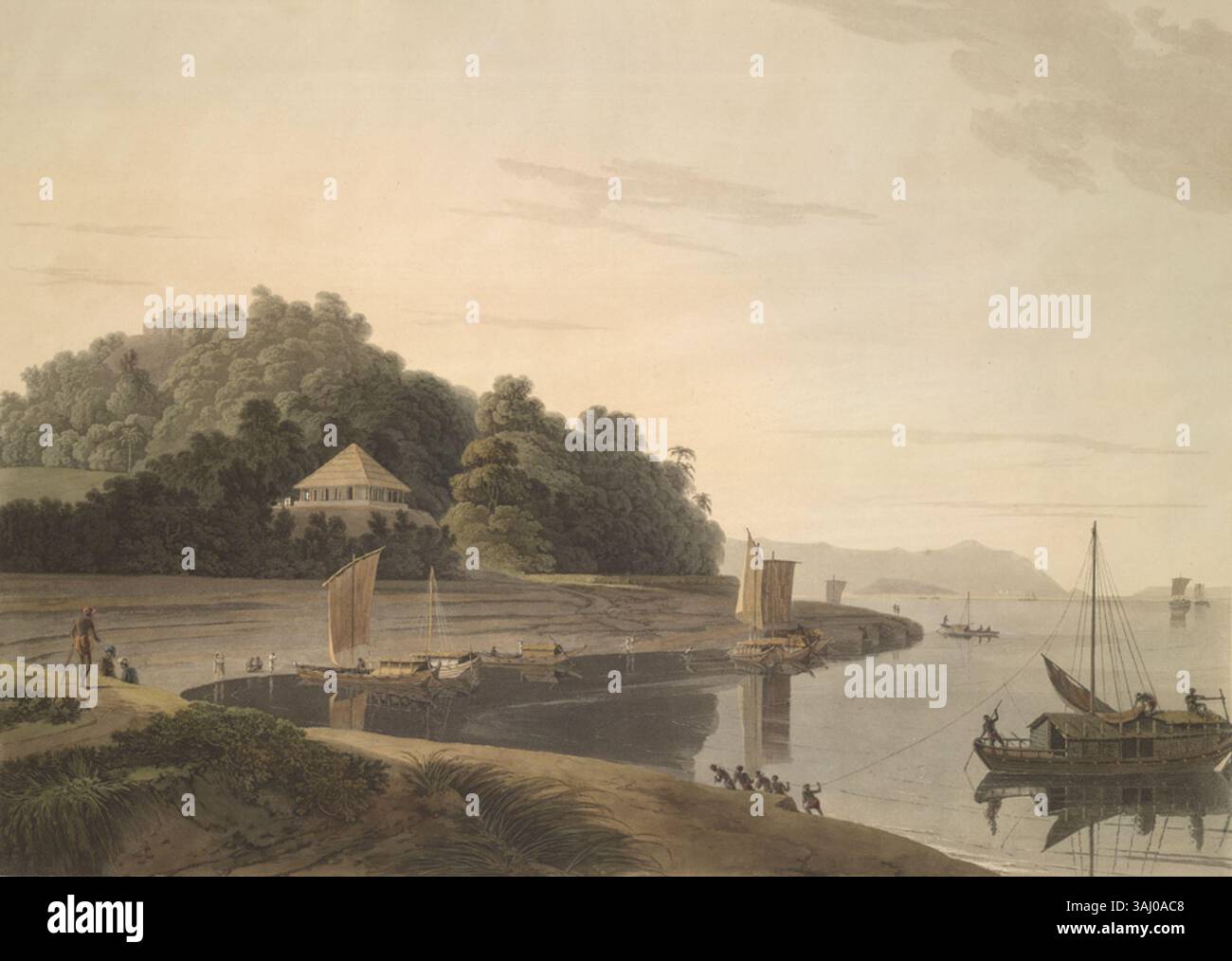 A print by Thomas Daniell from 1789, showing the town of Sakrigali ...