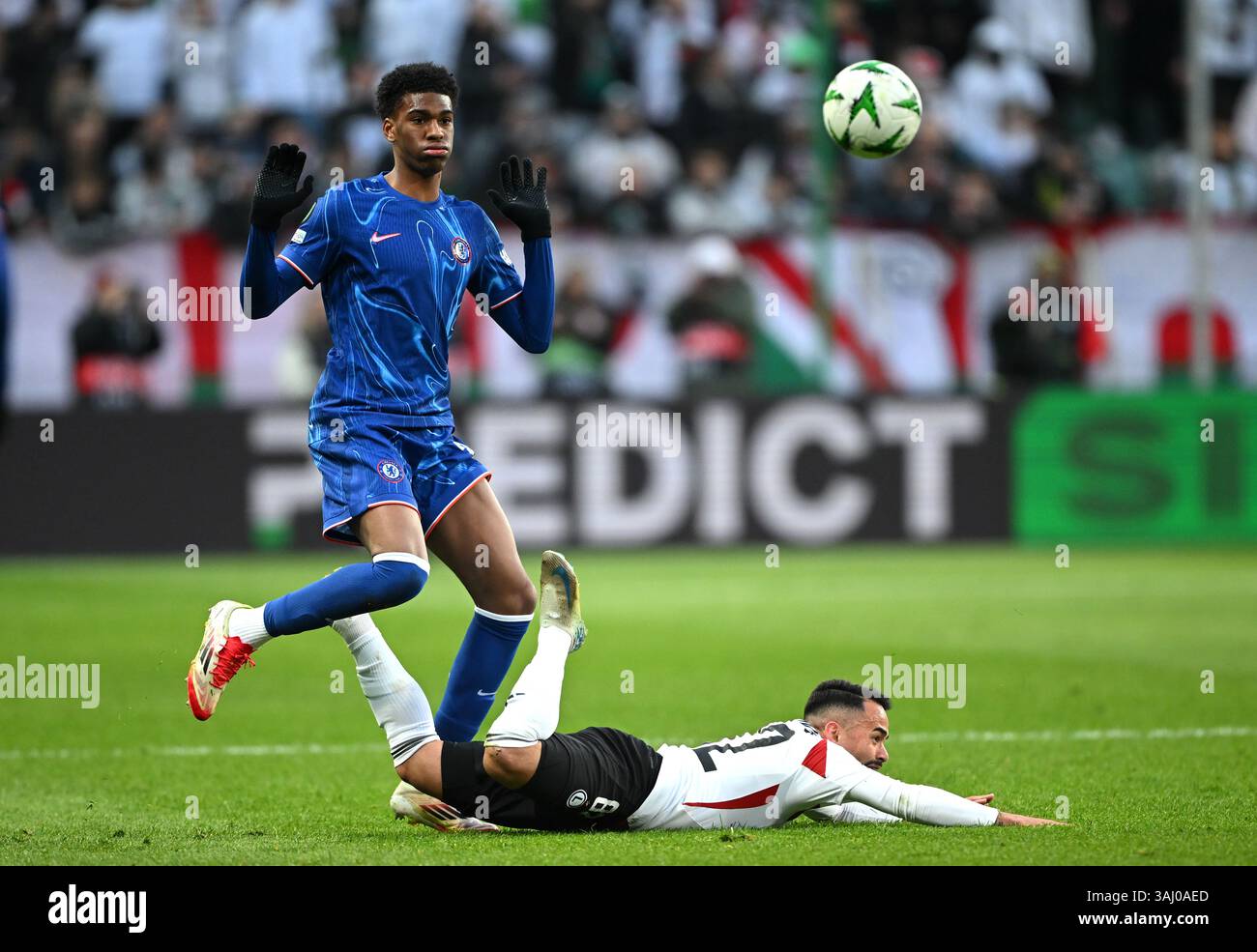 Chelsea's Josh Acheampong during the UEFA Conference League quarter-final, first leg match at ...