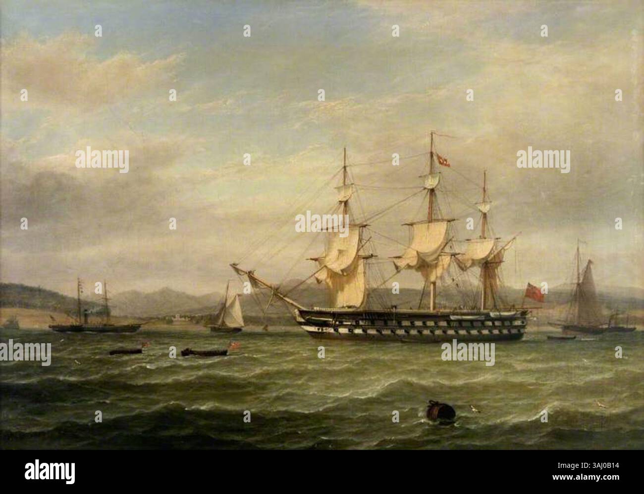 The painting 'HMS Hogue' by William Clark (1803–1883), an oil on canvas ...