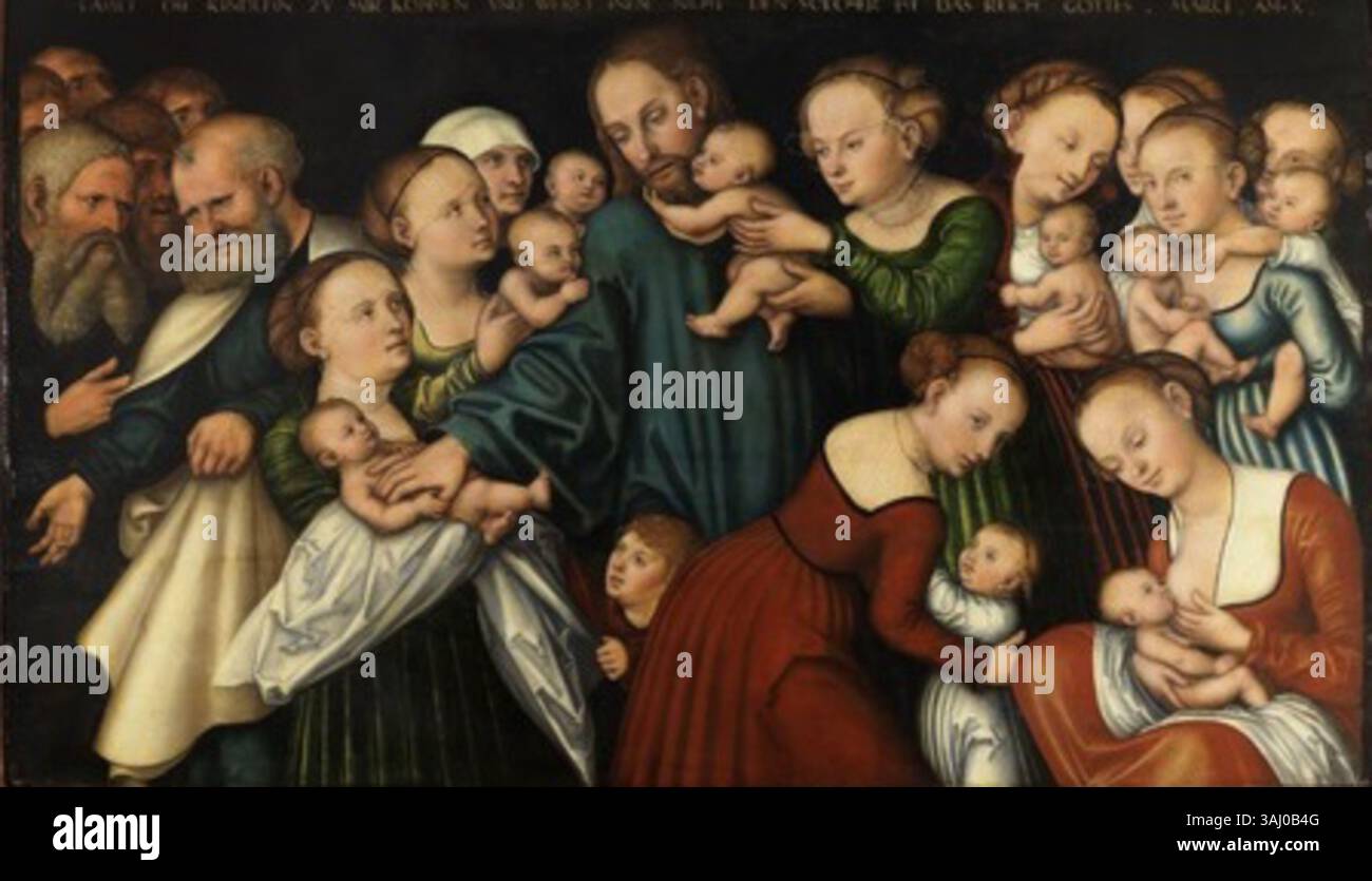 Lucas Cranach the Elder’s 'Christ Blessing the Children,' painted circa 1530, portrays Christ in ...