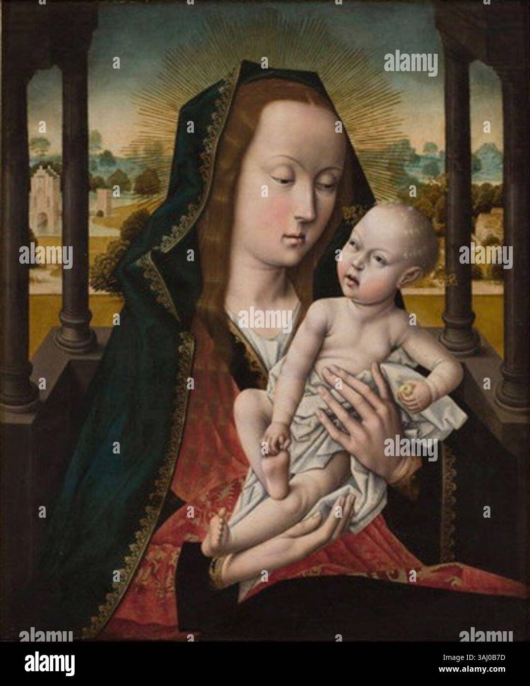 The painting *Madonna and Child* by a follower of Dieric Bouts (c. 1420–1475) depicts Mary with ...