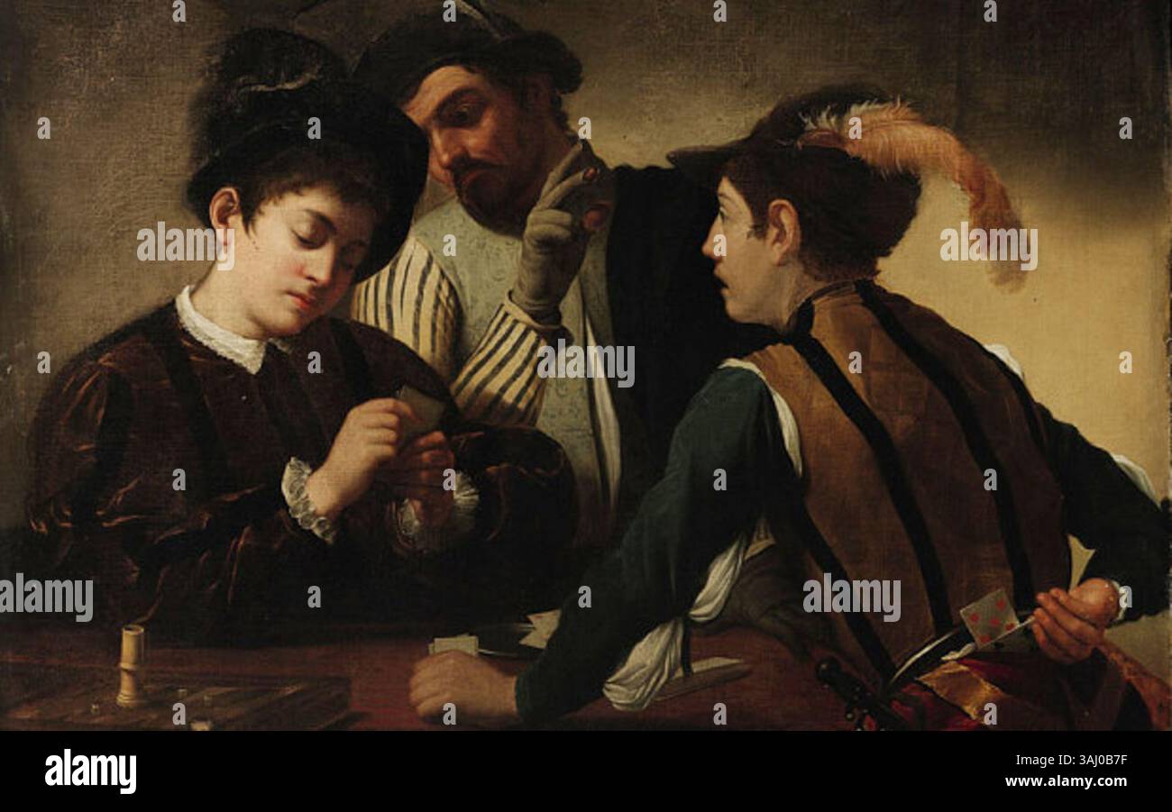 A photograph of a copy of Caravaggio's 'Cardsharps,' which was ...