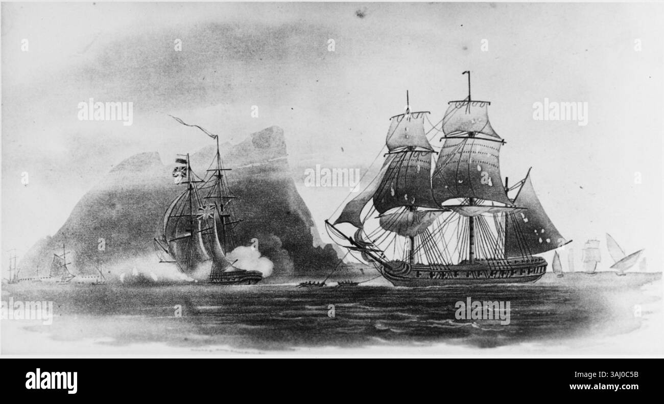 An aquatint engraving by William Frederick Wells, depicting the 14-gun ...