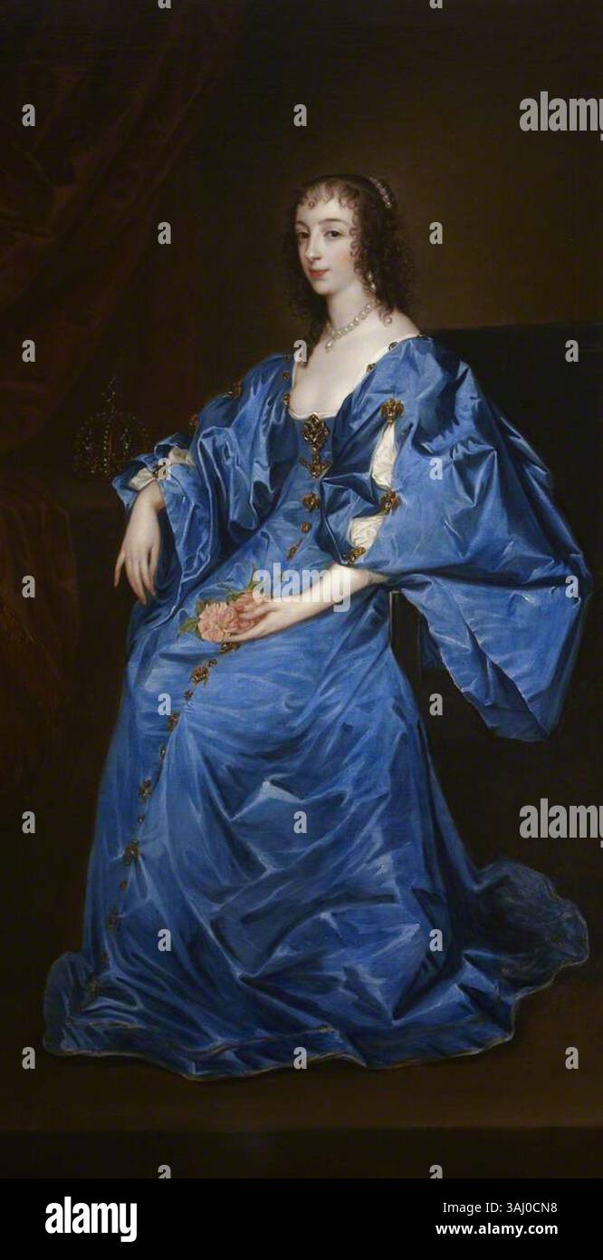 This portrait, after Anthony van Dyck, depicts Henrietta Maria of ...