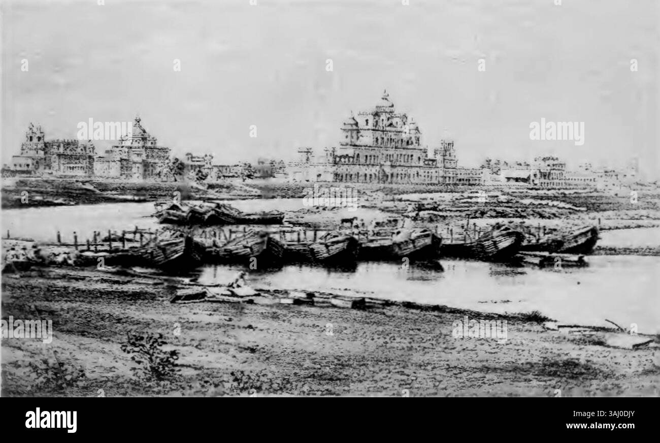 This artwork by William Perry Fogg, titled 'Lucknow-Bridge of Boats ...