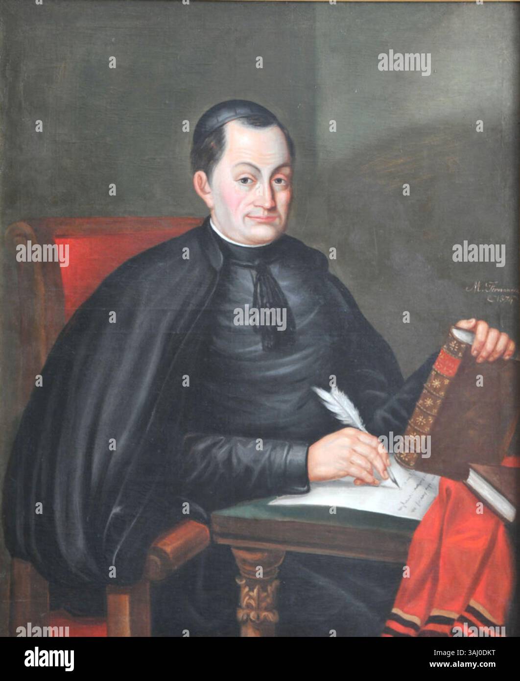 This oil painting, created in 1874 by M. Fernández, portrays Pedro Antonio Sánchez Vaamonde. The ...