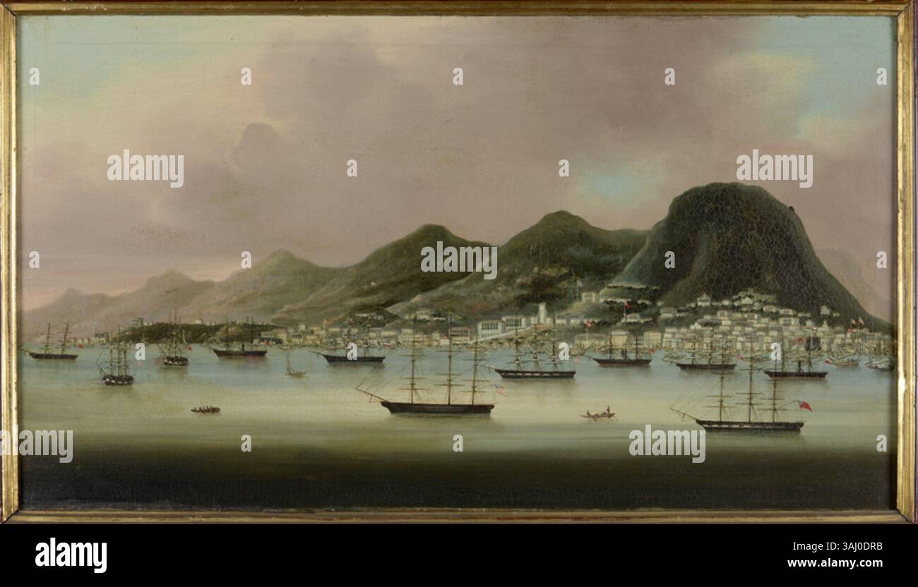 An anonymous 19th-century painting depicting the harbor of Hong Kong ...