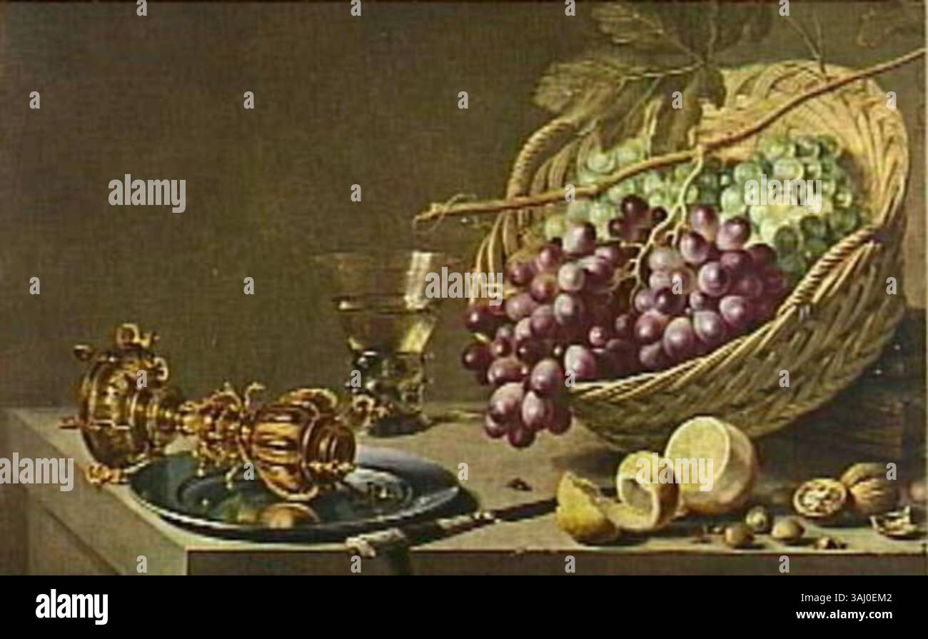 Pieter Claesz’s 1629 still life portrays a table set with grapes, a ...