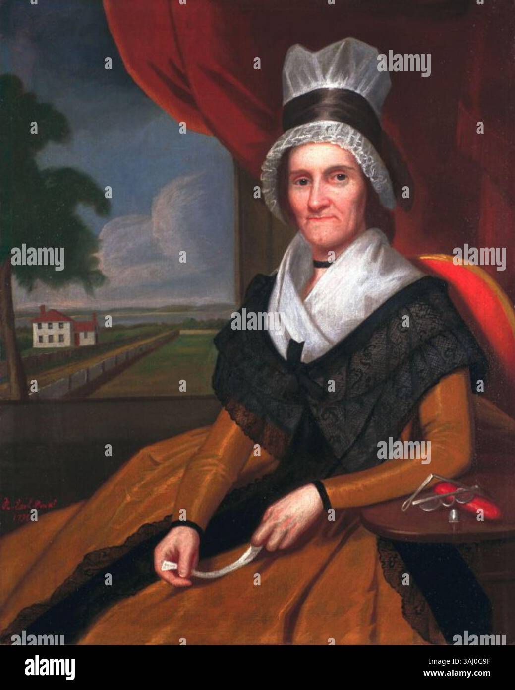 An 1795 oil painting by Ralph Earl, depicting Sarah Perry Hubbell, wife ...