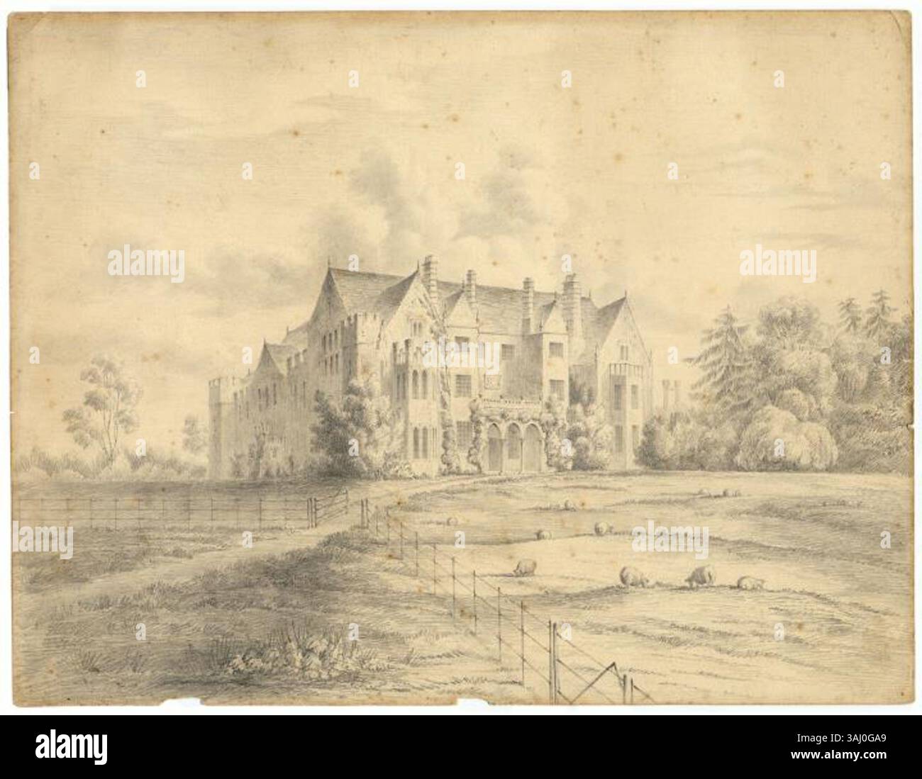 This drawing, created around 1828, depicts Weston House, near Long ...