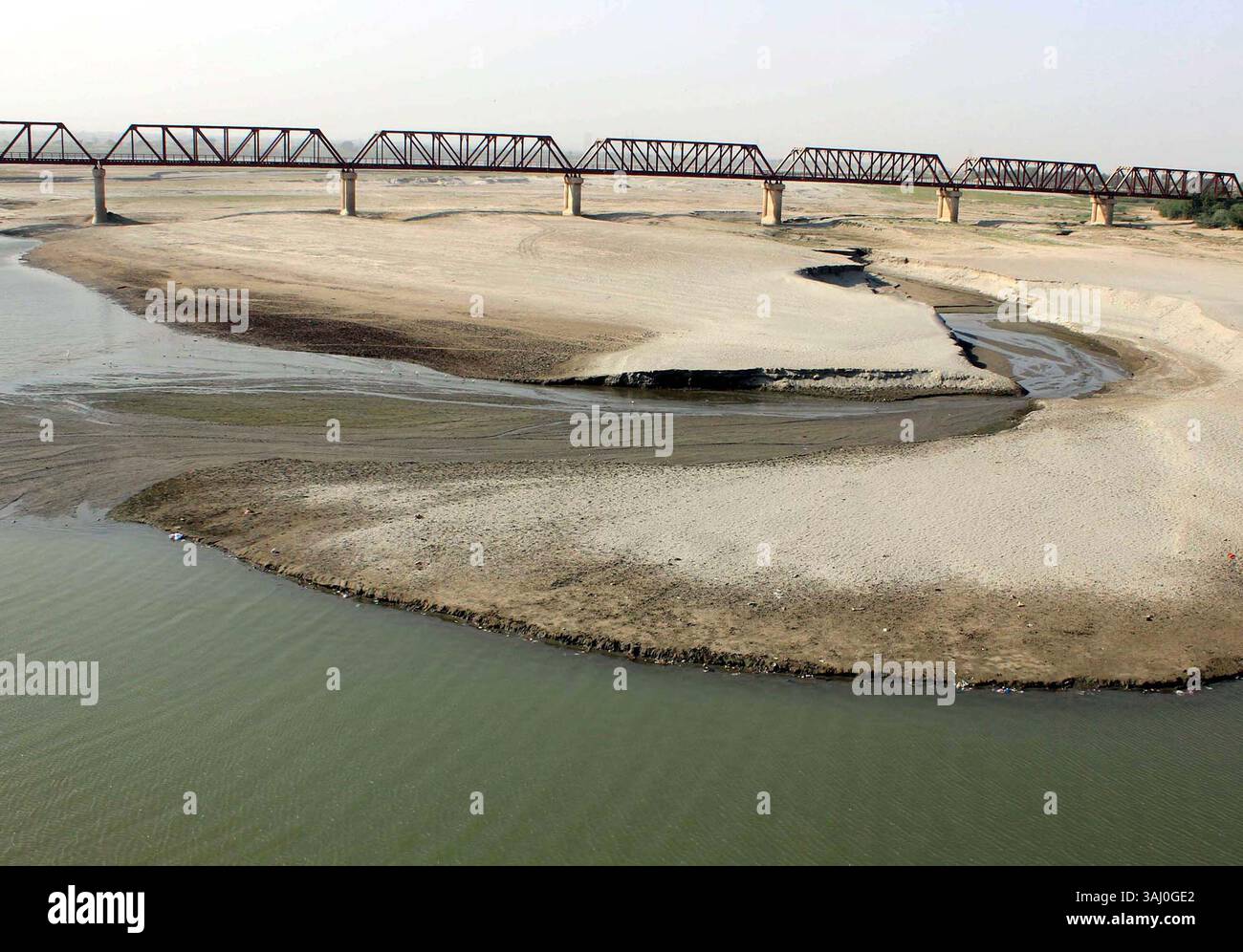 View of dried part of Indus River as the water level decrease due to ...