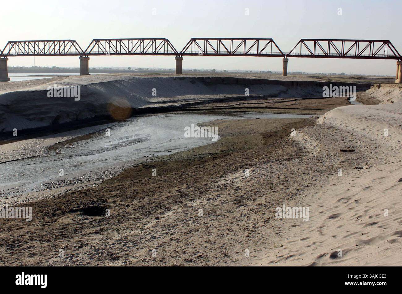 View of dried part of Indus River as the water level decrease due to ...