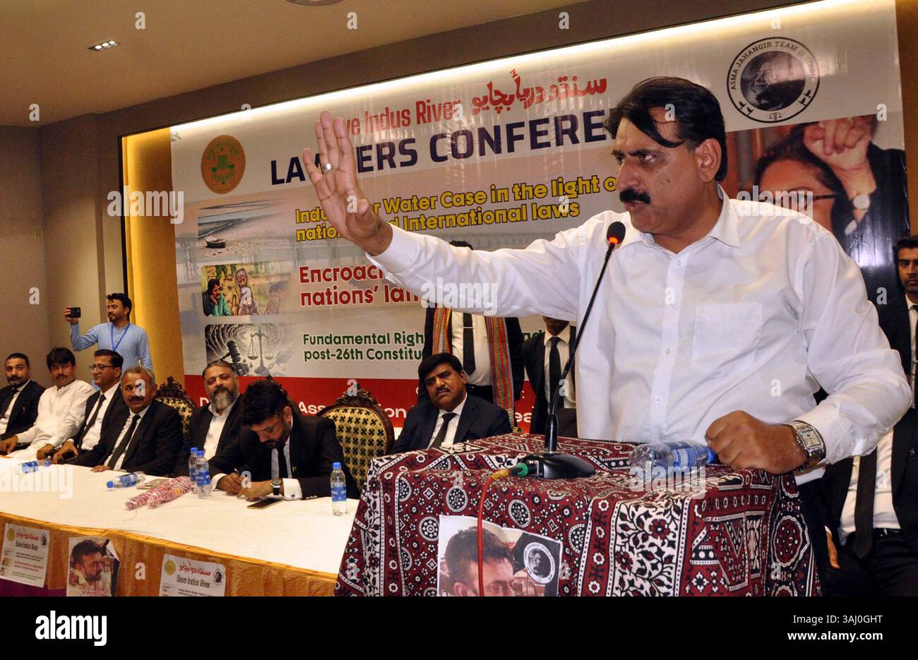 HYDERABAD, PAKISTAN, APR 10: Advocate, K.B Laghari addresses during the ...