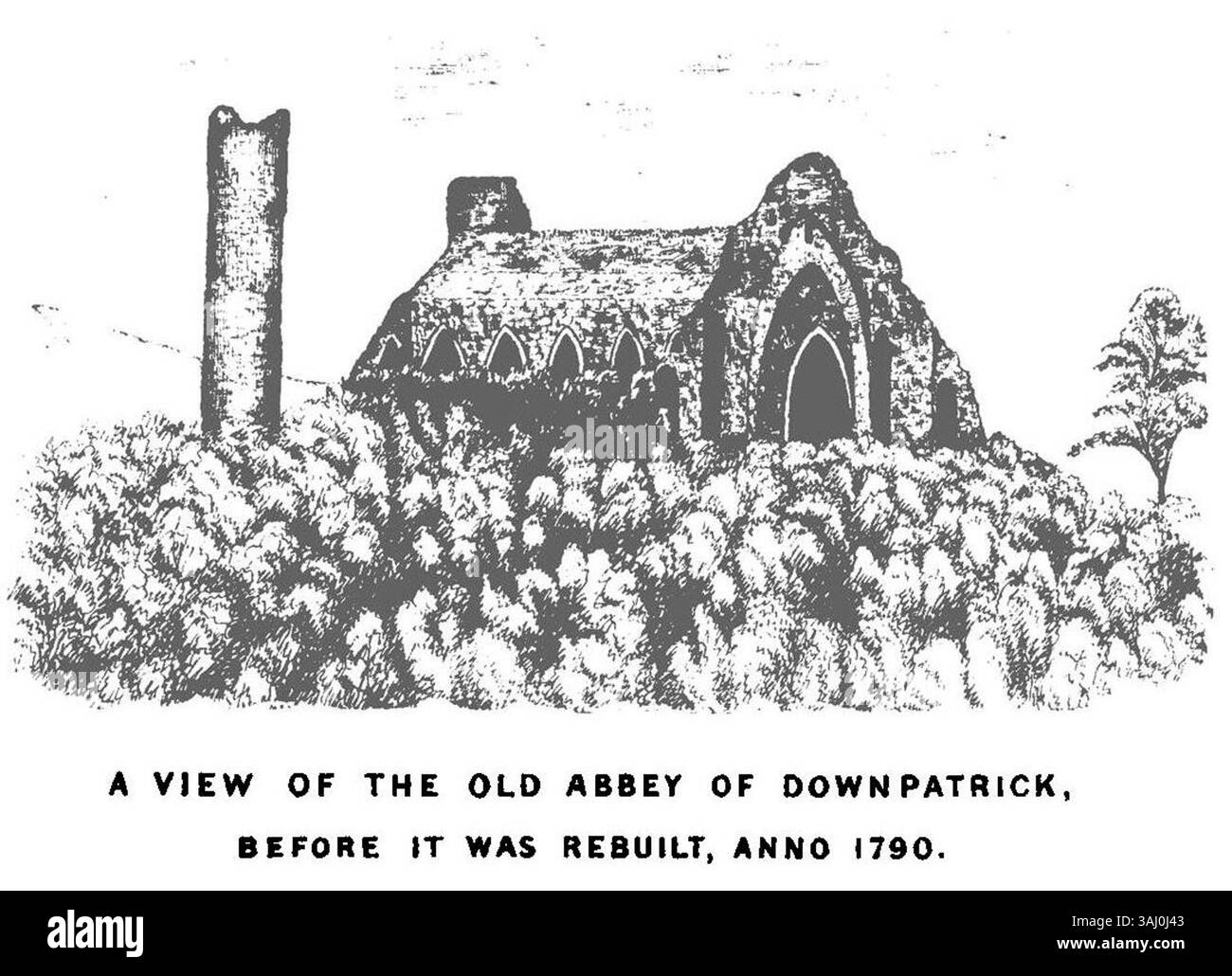 Drawing of the old Abbey of Downpatrick before its reconstruction in ...