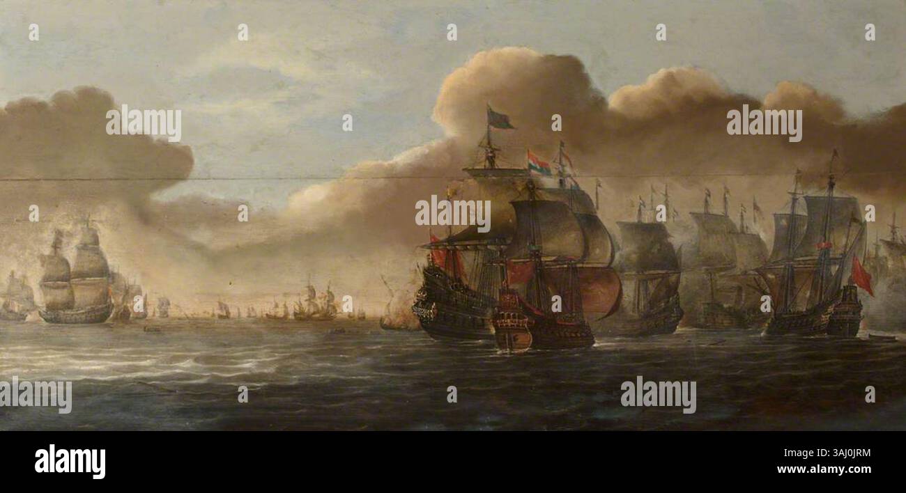 This 18th-century painting depicts a naval battle between Dutch and ...