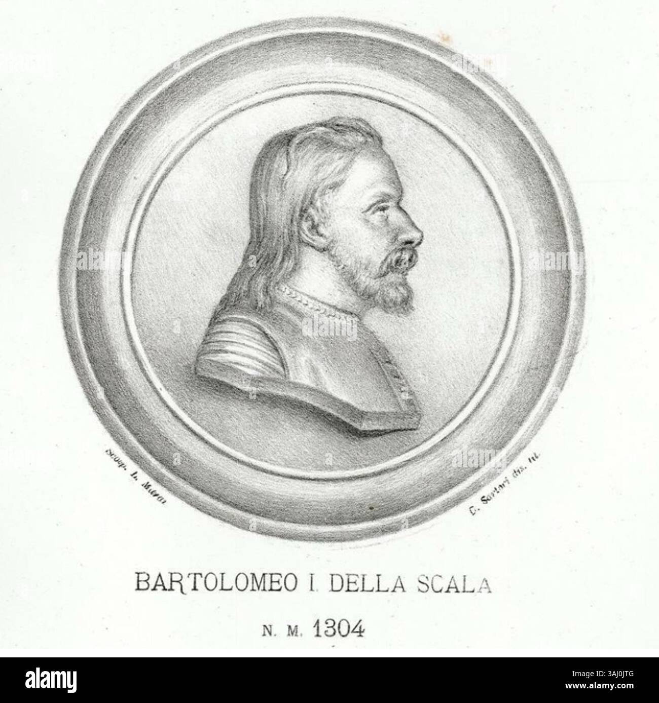 In this 1883 engraving, Giulio Sartori depicts Bartolomeo I della Scala ...