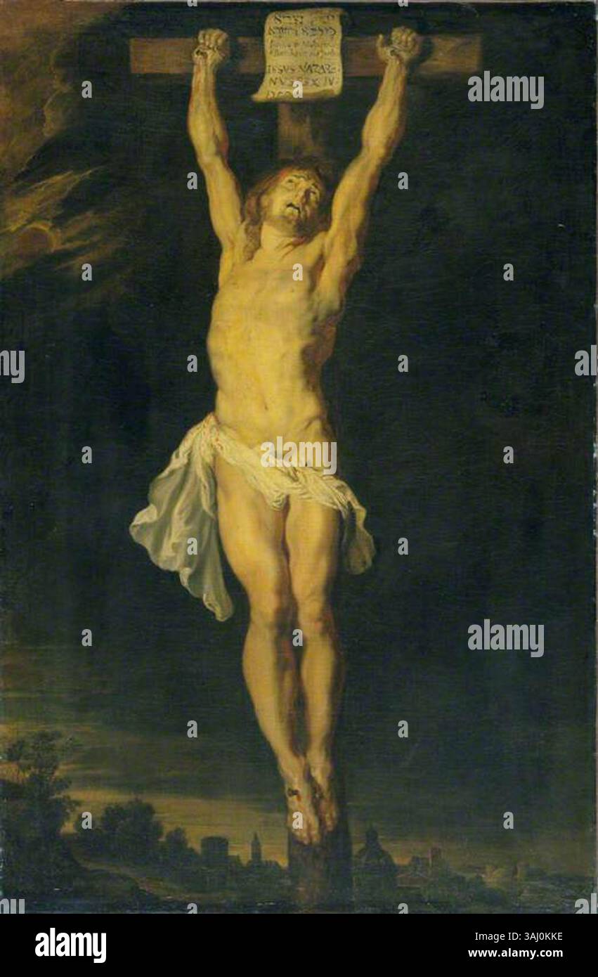 A 17th-century painting in the style of Peter Paul Rubens, depicting the Crucifixion of Jesus ...