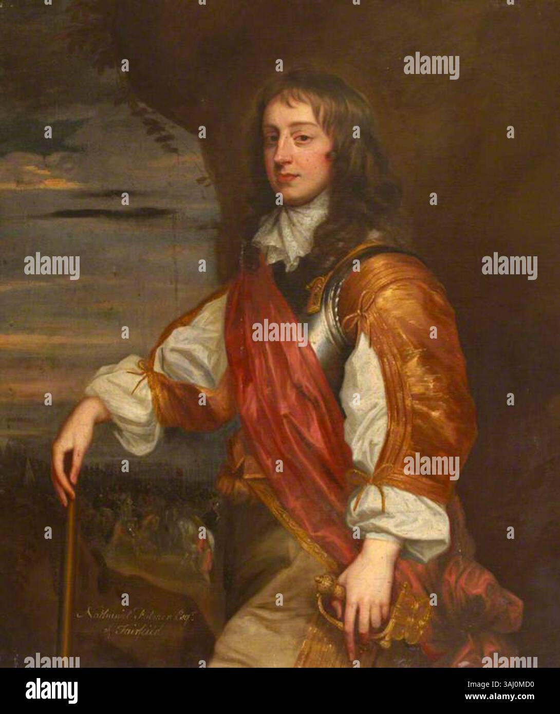In the style of Peter Lely, this portrait features Nathaniel Palmer of ...