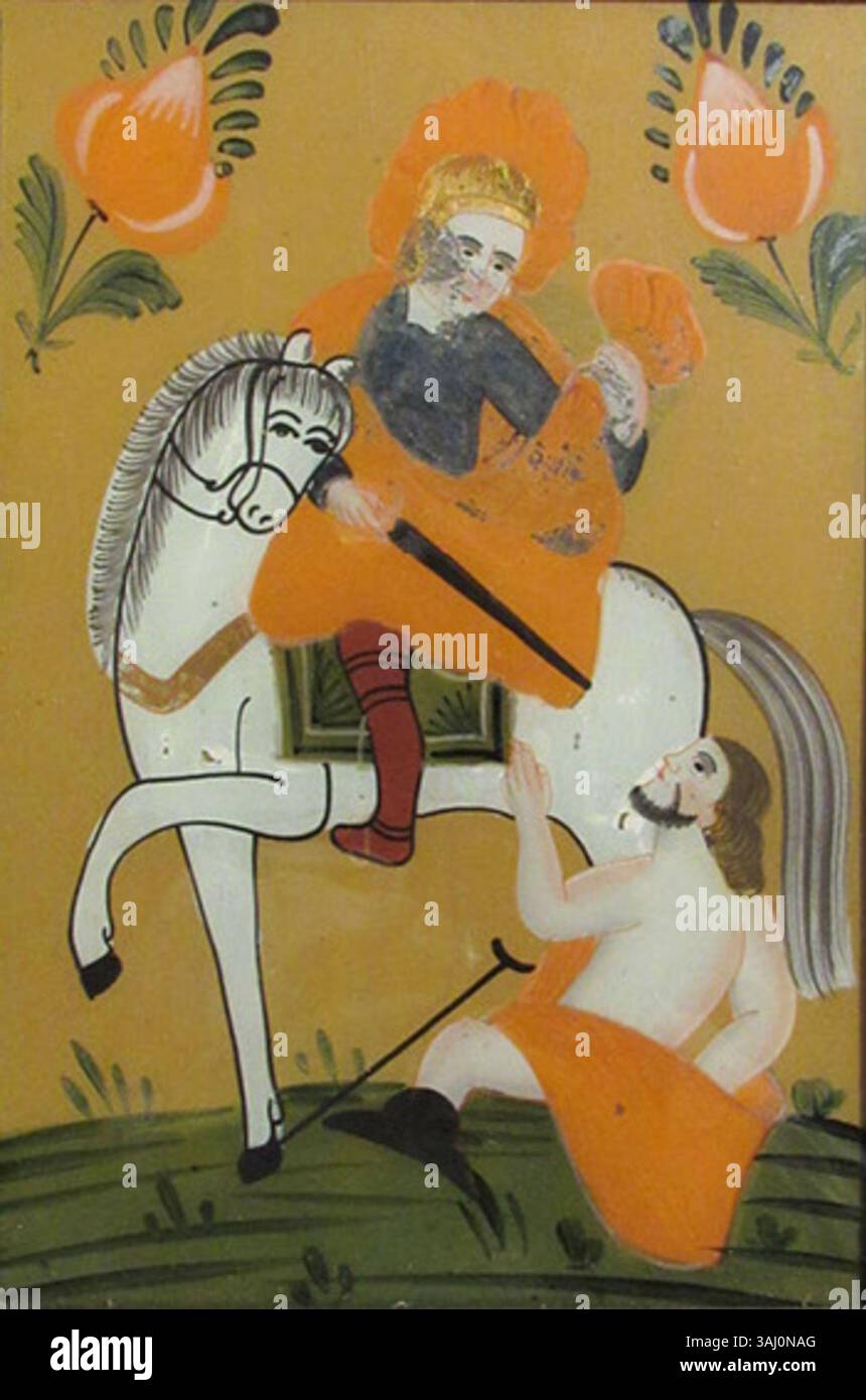 *Sv. Martin* (Saint Martin), a 19th-century oil on glass painting ...