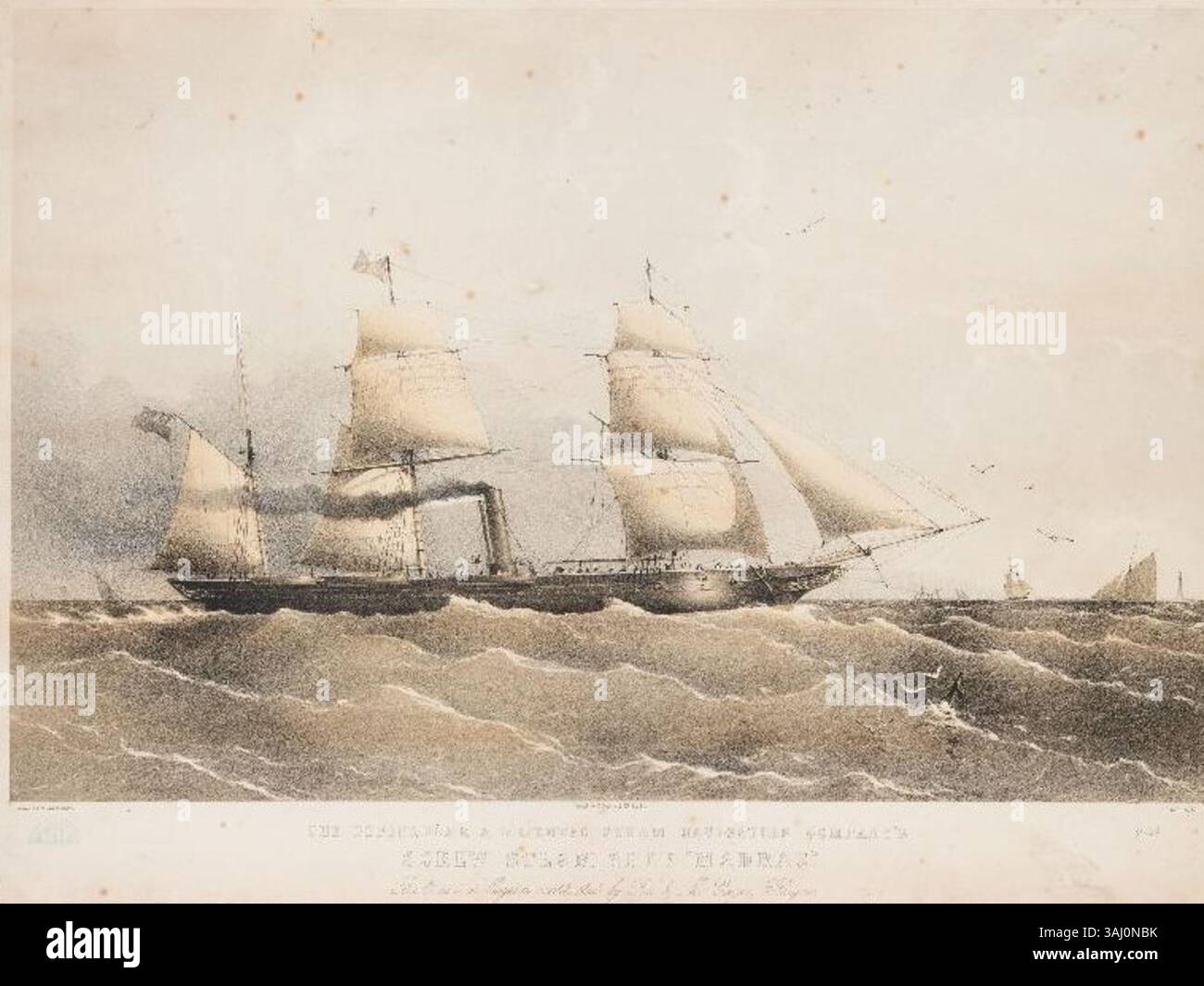 A 1855 lithograph depicting the P&O steamship 'Madras'. The screw ...