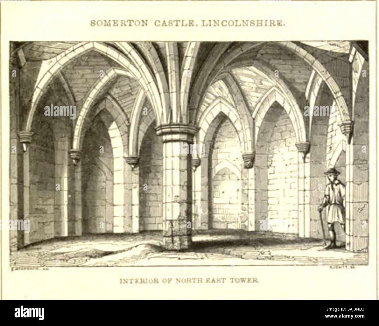 Vault inside the northeast tower of Somerton Castle in Lincolnshire, illustrated by Edward James ...