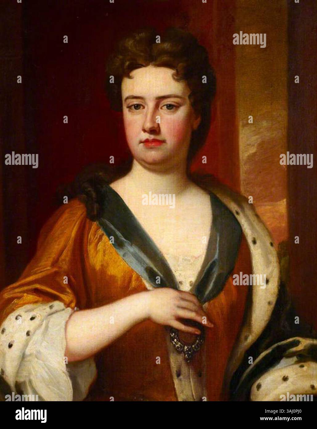 An oil portrait of Queen Anne, painted between 1705 and 1729 in the studio of Godfrey Kneller ...