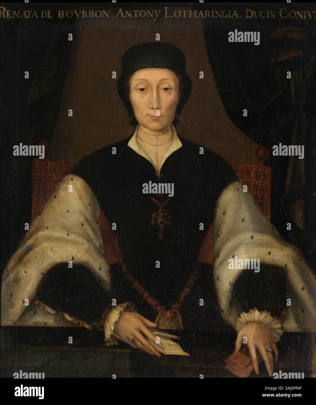 A 16th-century anonymous portrait depicting Renée of Bourbon ...