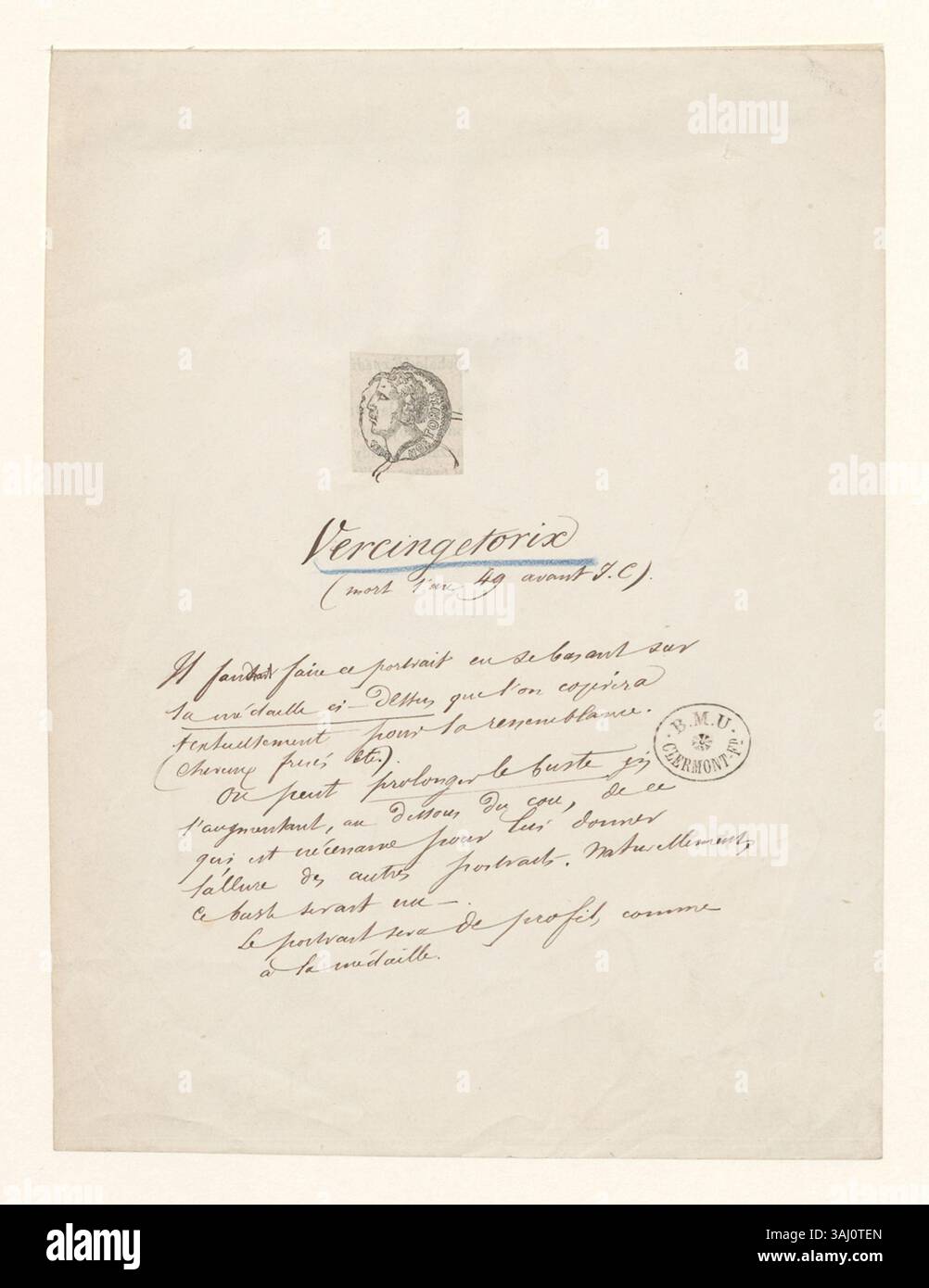 This wood engraving print by Ambroise Tardieu depicts Vercingétorix ...