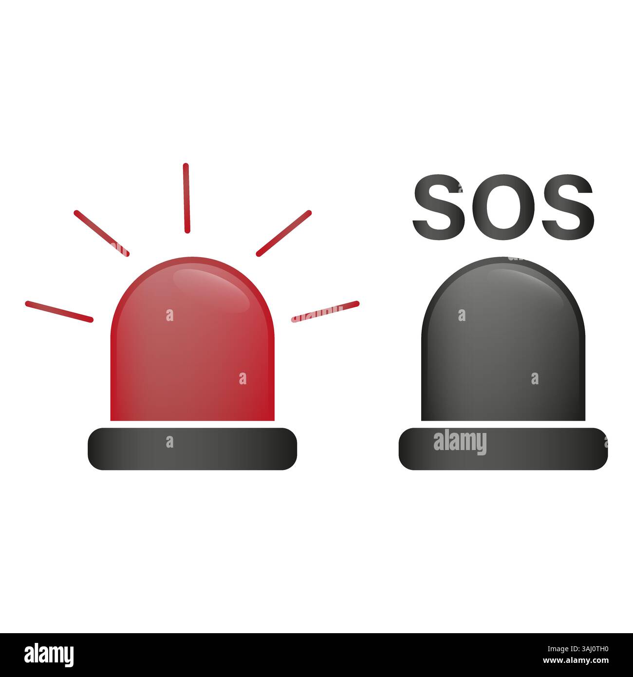 Red flashing siren. Black SOS device. Alert alarm shape. Emergency ...