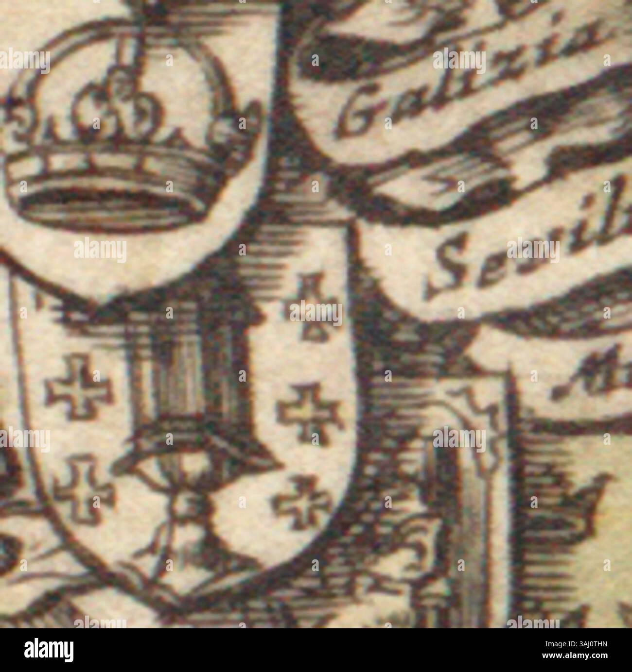 Map by Arnold Colom from 1660 featuring the coat of arms of Galicia ...