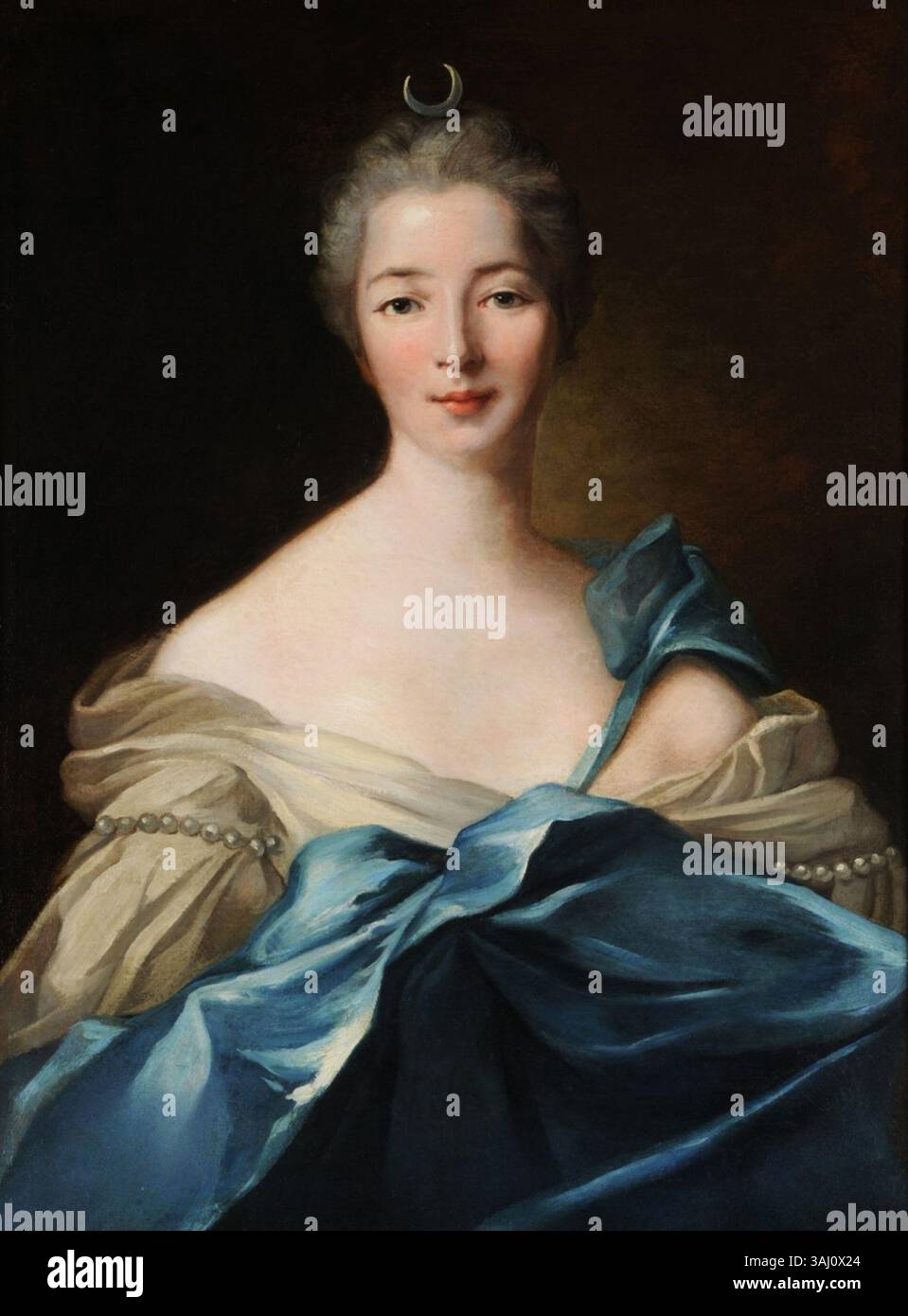 The anonymous 1758 portrait, 'Portrait de femme anonyme en Diane,' is ...
