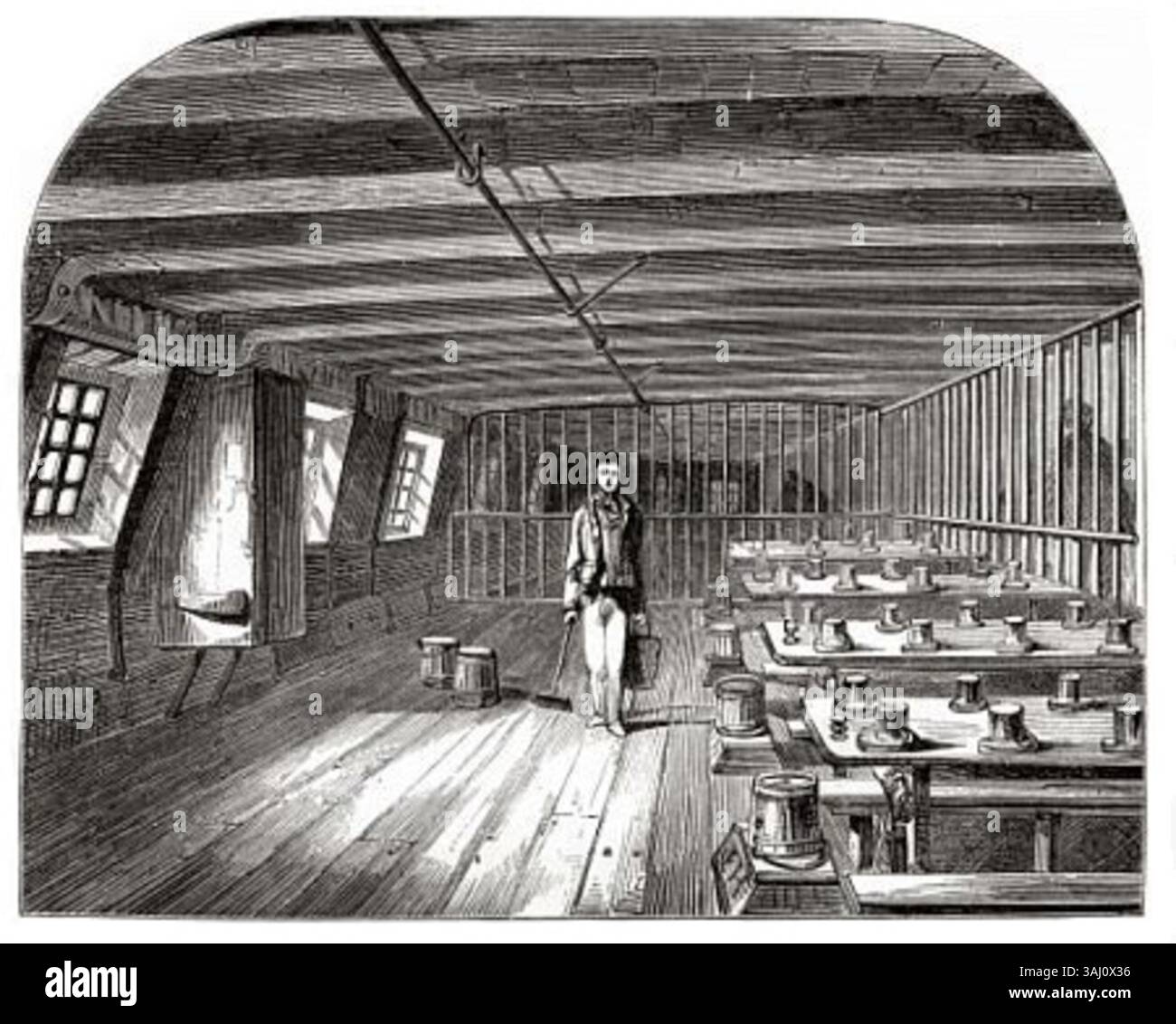 Illustration depicting the convict ward aboard the 'Defence' hulk ...