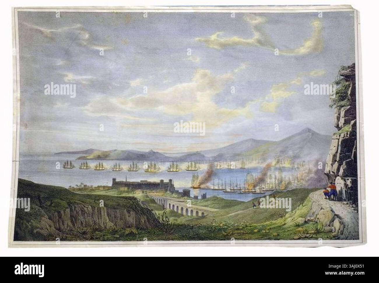 Engraving of the Battle of Navarino during the Greek War of ...