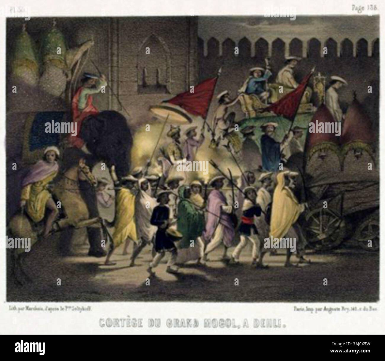 The cortege of the Grand Moghul in Delhi, as depicted in a lithograph ...